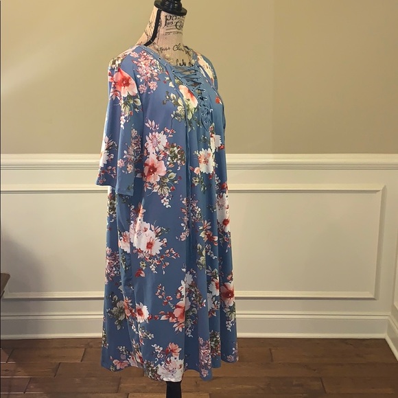 ODDY | Dresses | Oddy Floral Pattern Laceup Short Sleeve Dress Nwt ...